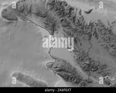 L'Artibonite, department of Haiti. Grayscale elevation map with lakes ...