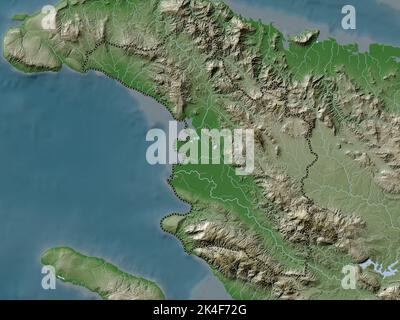 L'Artibonite, department of Haiti. Colored elevation map with lakes and ...