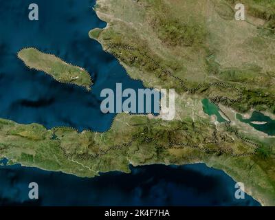 Ouest, department of Haiti. Low resolution satellite map. Locations of ...