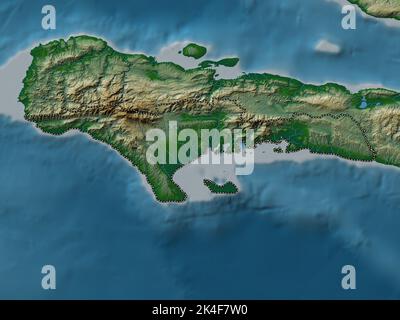 Sud, department of Haiti. Colored elevation map with lakes and rivers ...