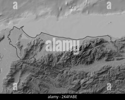Atlantida, department of Honduras. Grayscale elevation map with lakes ...