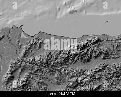 Atlantida, department of Honduras. Bilevel elevation map with lakes and ...