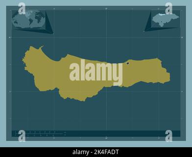 Atlantida, department of Honduras. Solid color shape. Locations and ...