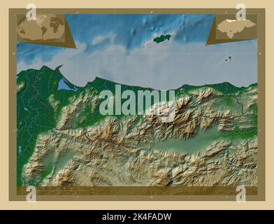 Atlantida, department of Honduras. Colored elevation map with lakes and rivers Stock Photo - Alamy