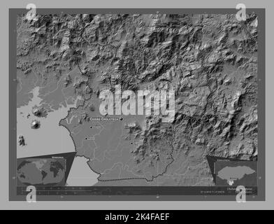 Choluteca, department of Honduras. Bilevel elevation map with lakes and ...