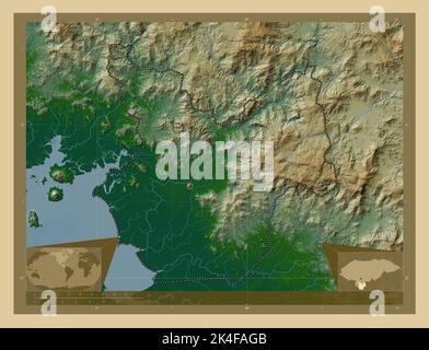 Choluteca, department of Honduras. Colored elevation map with lakes and ...