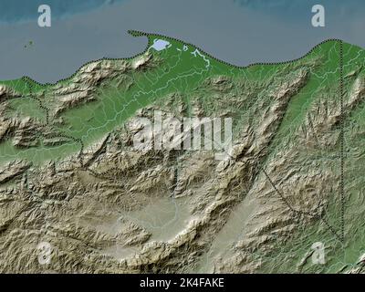 Colon, department of Honduras. Colored elevation map with lakes and ...