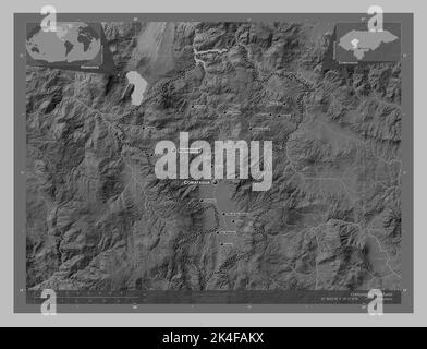 Comayagua, department of Honduras. Grayscale elevation map with lakes ...