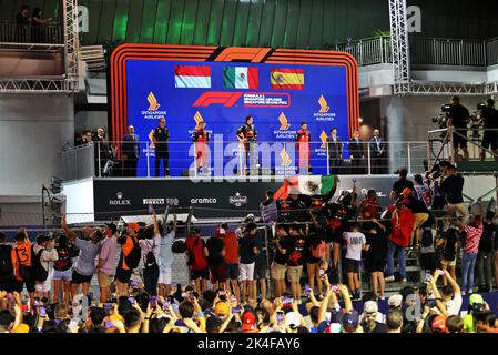 The podium (L to R): Hugh Bird (GBR) Red Bull Racing Engineer; Charles ...