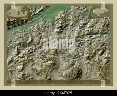 Copan, department of Honduras. Colored elevation map with lakes and ...