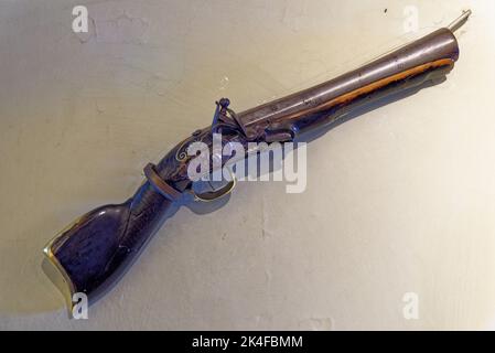 Room with old weapons, ancient armory storage, Europe. Medieval ...