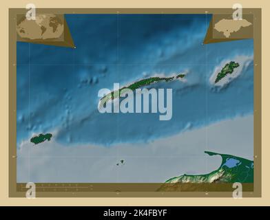 Islas de la Bahia, department of Honduras. Bilevel elevation map with ...