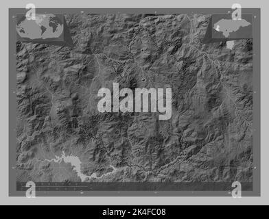 Lempira, department of Honduras. Grayscale elevation map with lakes and ...
