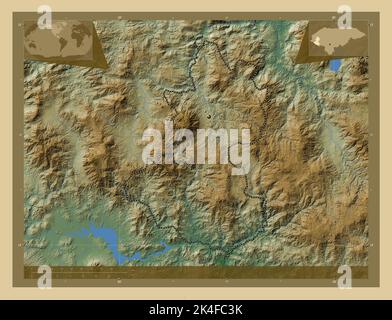 Lempira, department of Honduras. Colored elevation map with lakes and ...