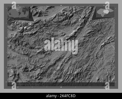 Olancho, department of Honduras. Bilevel elevation map with lakes and ...