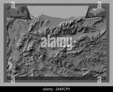 Yoro, department of Honduras. Bilevel elevation map with lakes and ...