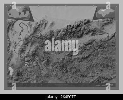 Yoro, department of Honduras. Grayscale elevation map with lakes and ...