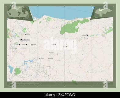 Yoro, department of Honduras. Open Street Map. Locations of major ...