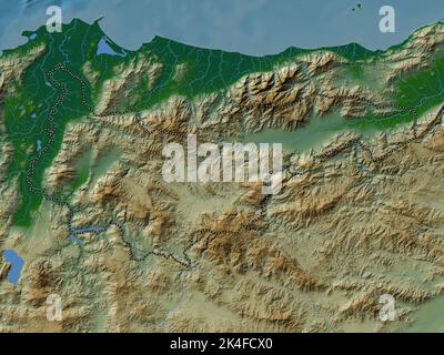 Yoro, department of Honduras. Colored elevation map with lakes and ...