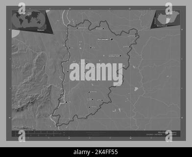 Bacs-Kiskun, county of Hungary. Bilevel elevation map with lakes and ...