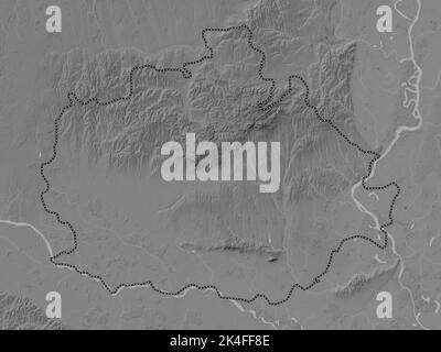 Baranya, county of Hungary. Grayscale elevation map with lakes and ...