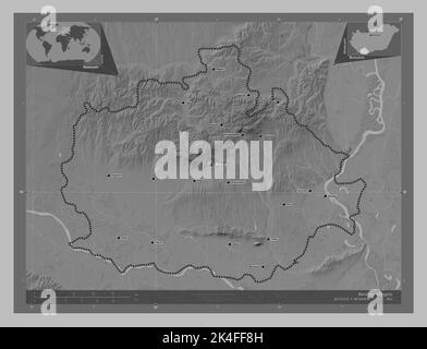Baranya, county of Hungary. Grayscale elevation map with lakes and ...