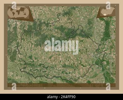 Baranya, county of Hungary. Low resolution satellite map. Corner ...