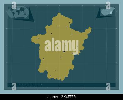 Bekes, county of Hungary. Solid color shape. Locations and names of ...