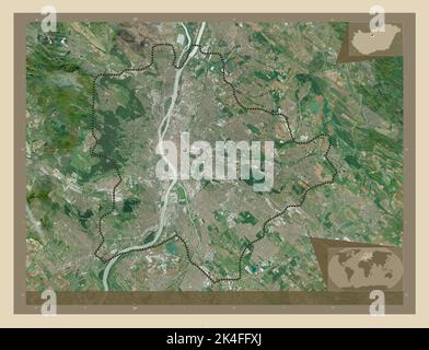 Budapest, capital city of Hungary. High resolution satellite map ...