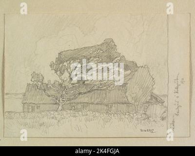 Halland, Himle hd. "Farm in Träslövs". Drawing of Ferdinand Boberg ...