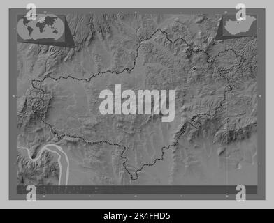 Nograd, county of Hungary. Grayscale elevation map with lakes and ...
