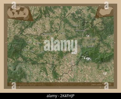 Nograd, county of Hungary. Low resolution satellite map. Locations of ...