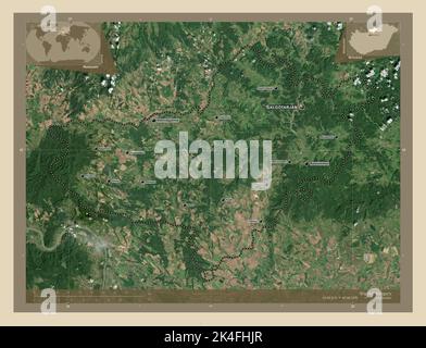 Nograd, county of Hungary. High resolution satellite map. Corner ...