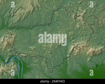 Nograd, county of Hungary. Colored elevation map with lakes and rivers ...