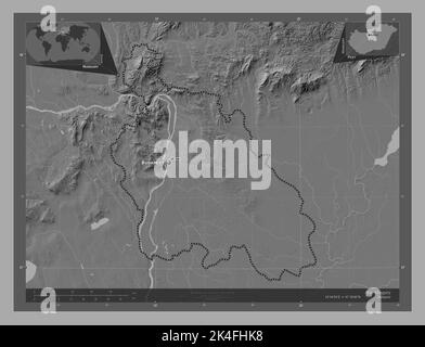 Pest, county of Hungary. Bilevel elevation map with lakes and rivers ...