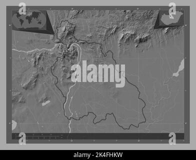 Pest, county of Hungary. Bilevel elevation map with lakes and rivers ...