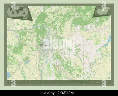 Pest, county of Hungary. Open Street Map. Locations of major cities of ...
