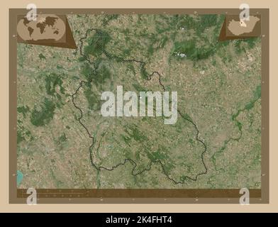 Pest, county of Hungary. Low resolution satellite map. Locations and ...