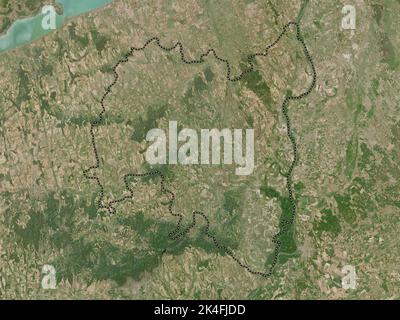 Tolna, county of Hungary. Low resolution satellite map. Locations and ...