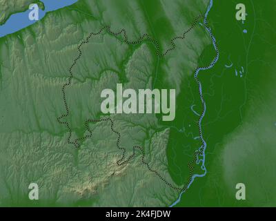 Tolna, county of Hungary. Colored elevation map with lakes and rivers ...