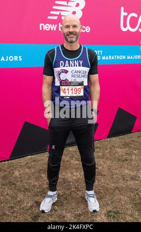 London, UK. Danny Mills at the start of the 2022 TCS London Marathon ...