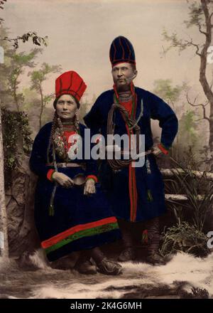 Man in Sami costume. Hand -colored studio portrait in full figure ...