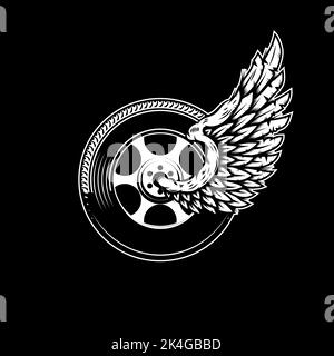 Winged wheel in monochrome style. Design element for logo, label, sign ...