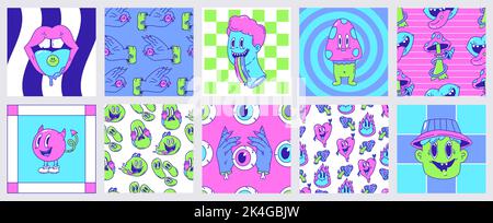 Psychedelic Acid cartoon characters and elements collection. Vector ...