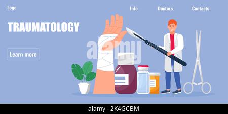 Traumatologist concept vector. Tiny doctors of traumatology treat ...