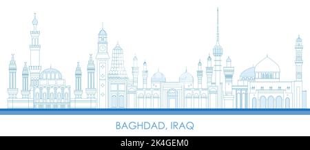 Outline Skyline panorama of city of Baghdad, Iraq - vector illustration ...