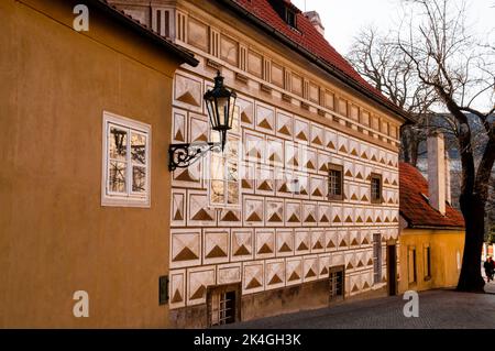 Renaissance sgraffito painted building near Prague Castle complex in ...
