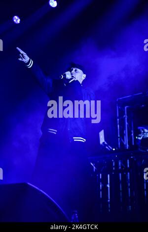 The Italian rapper Fabri Fibra performs live in Naples, Italy at the ...