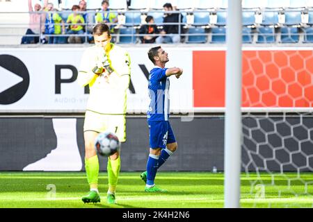 Gent's Hugo Cuypers celebrates after scoring during a soccer match ...
