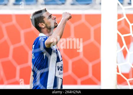Gent's Hugo Cuypers celebrates after scoring during a soccer match ...